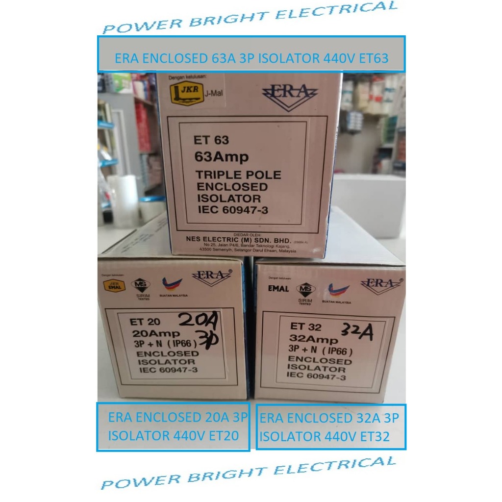 ERA ENCLOSED 3P ISOLATOR 440V ET20 [20A] [32A] [63A] IP66 | Shopee Malaysia
