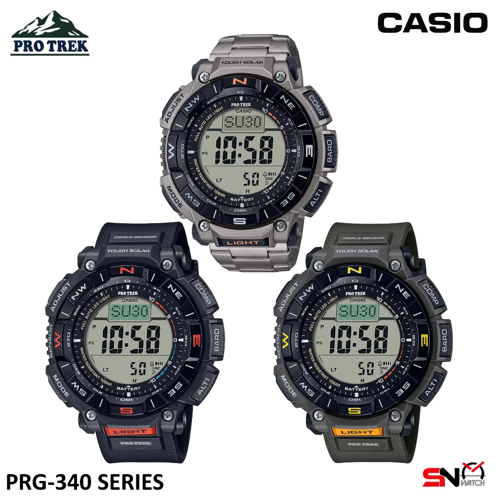 Casio Protrek PRG-340 PRG-340T Triple Sensor Digital Compass Tough Solar Men Watch Jam Tangan ...