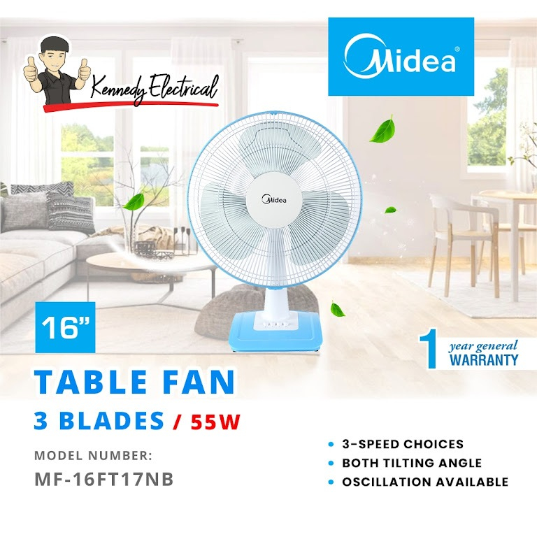 Midea 16" Table Fan 3 Blades 55W MF-16FT17NB | Shopee Malaysia