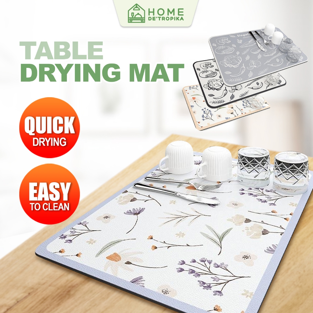 Dish Drying Mat Kitchen Counter Top Table Mat Silicone Drain Diatomite ...