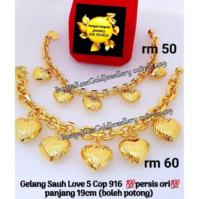 🔥Gelang SAUH LOVE CANDY Emas Bangkok Cop 916🔥💯persis ori💯 | Shopee Malaysia