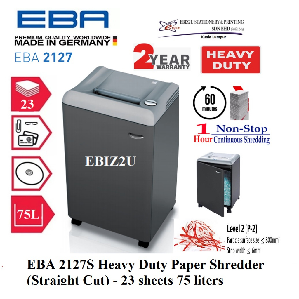 EBA 2127S Heavy Duty Paper Shredder (Straight Cut) 4mm - 23 sheets (75 ...