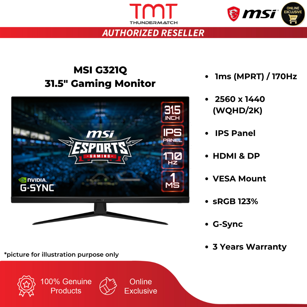 MSI G321Q 31.5" Gaming Monitor | 1ms(MPRT) | 170Hz | 2560x1440 (WQHD/2K ...