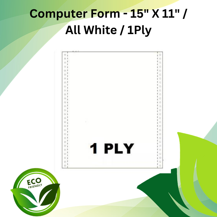 A3 Computer Form Paper - 15" X 11" / All White / 1Ply 300 Premium Paper ...
