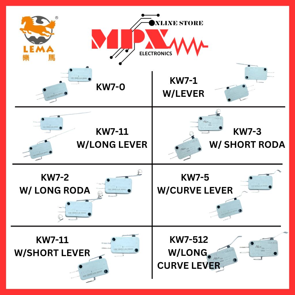 LEMA KW7 Series Micro switch with Lever/ curve lever/ roda | Shopee ...