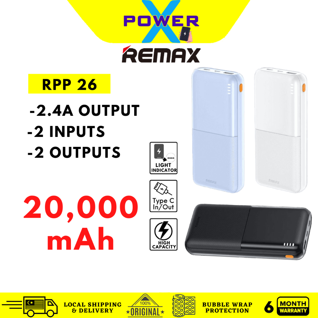 Remax RPP-26 20000mAh 2 Outputs Power Bank High Capacity 2.4A Powerbank ...