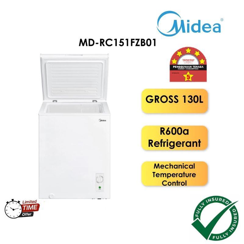 5 STAR Midea Mini Chest Freezer 130L Peti Freezer Murah Deep Freezer ...
