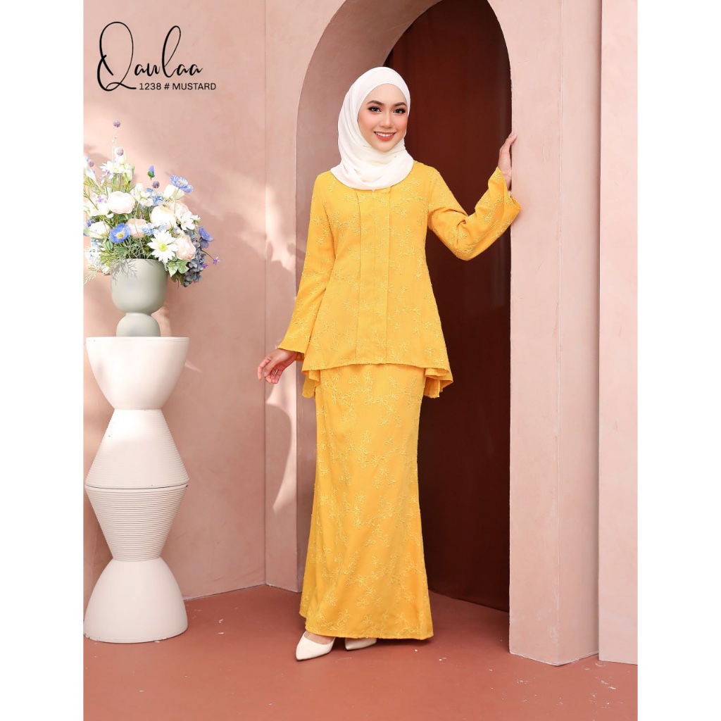 Readystock Qawlaa Kebaya Moden Flower Embroidery Chiffon Full Lining ...