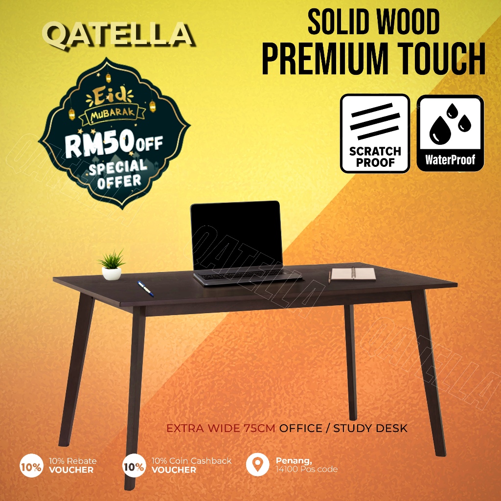 Qatella Solid Wood 120/150cm Study desk / Study Table /Meja Belajar ...