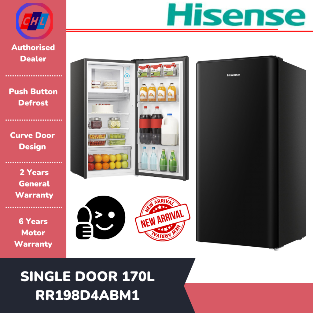 HISENSE [AUTHORISED DEALER] SINGLE DOOR FRIDGE 170L (BLACK) RR198D4ABM1 - HISENSE WARRANTY ...