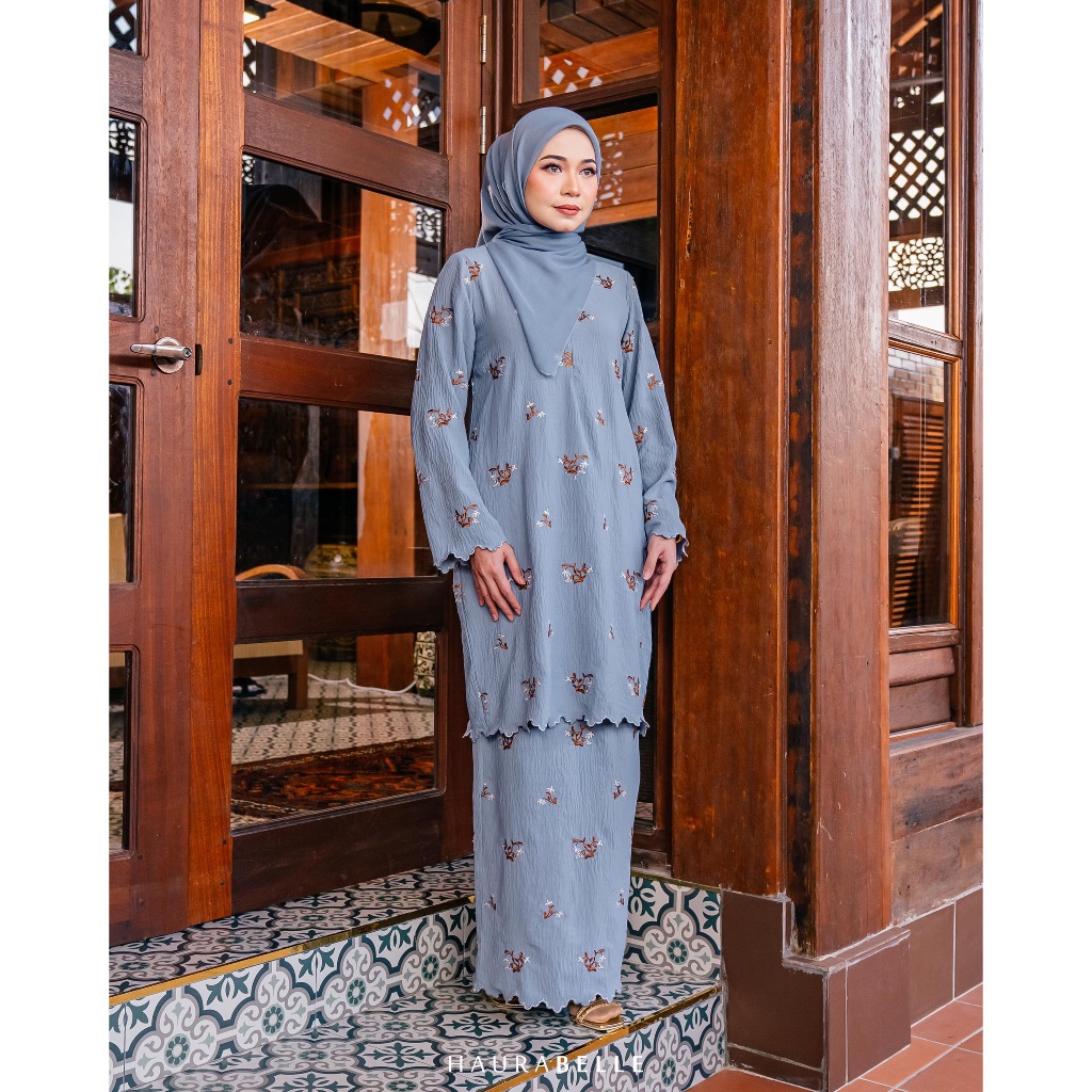 Ning Ayu Kurung Haurabelle Baju Raya Sulam 2024 Viral Cey Crepe ...