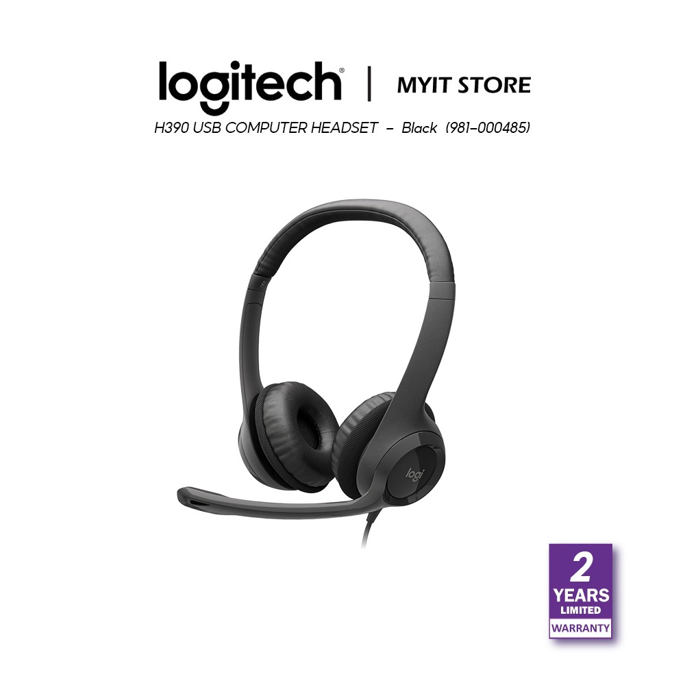 Logitech H390 Wired Headset for PC/Laptop, Stereo Headphones w Noise Cancelling Microphone, USB ...