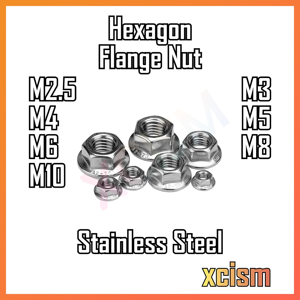 Hex Flange Nut Hexagon Washer Nut Nat Wasir for Bolt Screw Skru - M2.5 M3 M4 M5 M6 M8 M10 ...