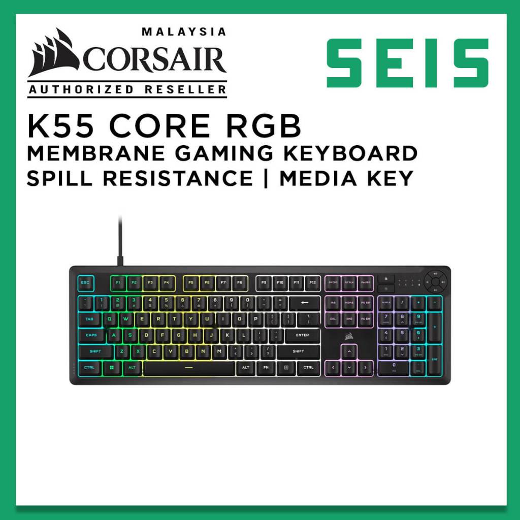 Corsair K55 CORE RGB Membrane Wired Gaming Keyboard Quiet, Responsive Switches Spill Resistance ...