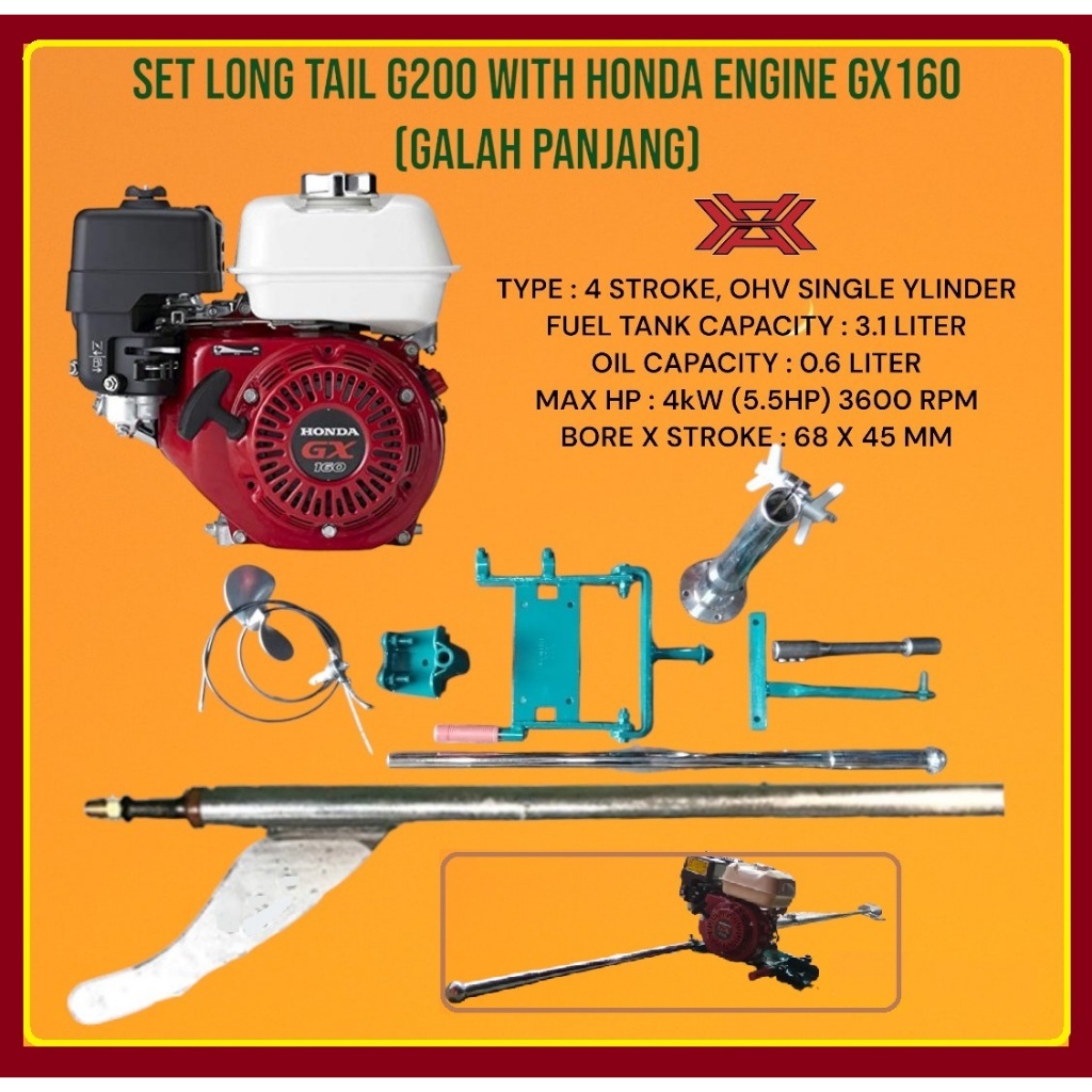 HONDA GASOLINE ENGINE GX160 C/W LONG TAIL WITH 8" PROPELLER ( ENJIN ...