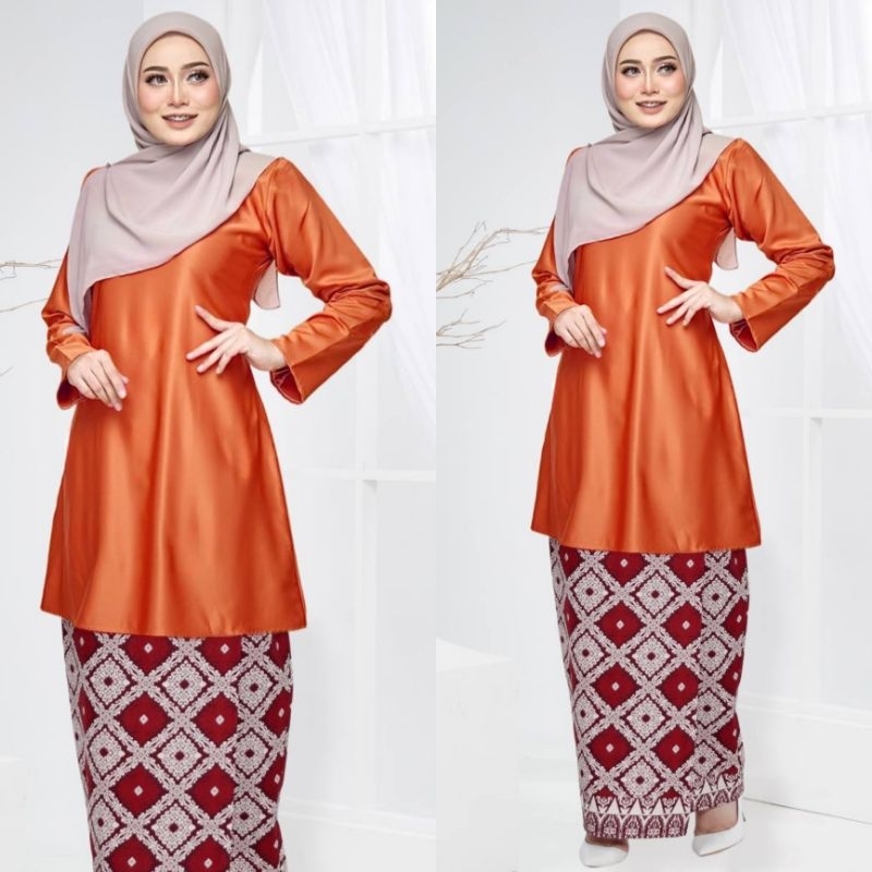 XS-5XL ORANGE BRICK OREN BATA KURUNG RIAU BATEK BATIK PLUSSIZE TUNANG ...