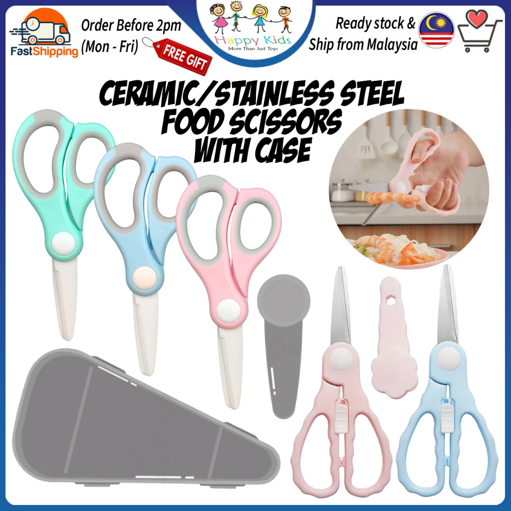 [Happy Kids] Stainless Steel Food Scissors Baby Food Scissors With Case ...
