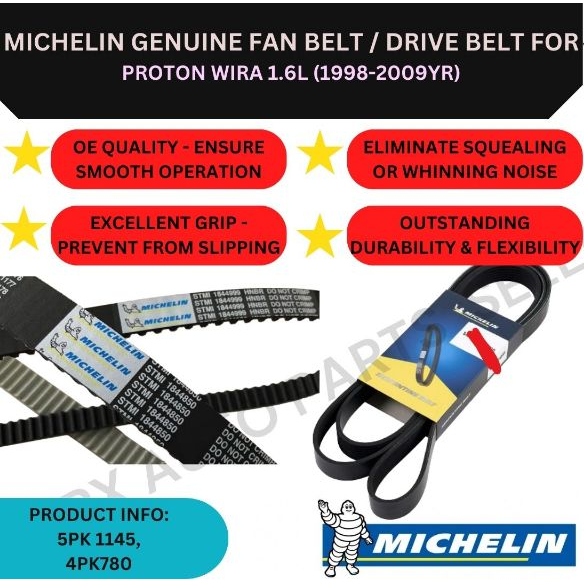 MICHELIN GENUINE FAN BELT (5PK 1145, 4PK780) FOR PROTON WIRA 1.6L (1998 ...