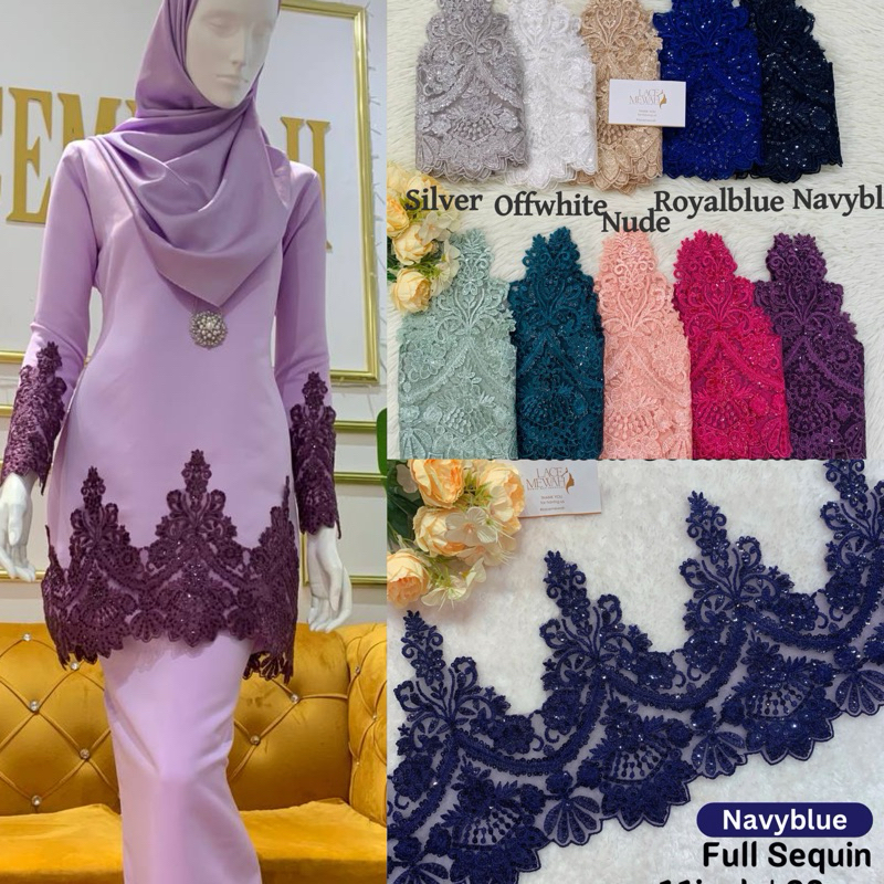 FULL SEQUIN MANIK BORDERLACE LACEMEWAH RENDA BAJU KURUNG LACE SESUAI ...