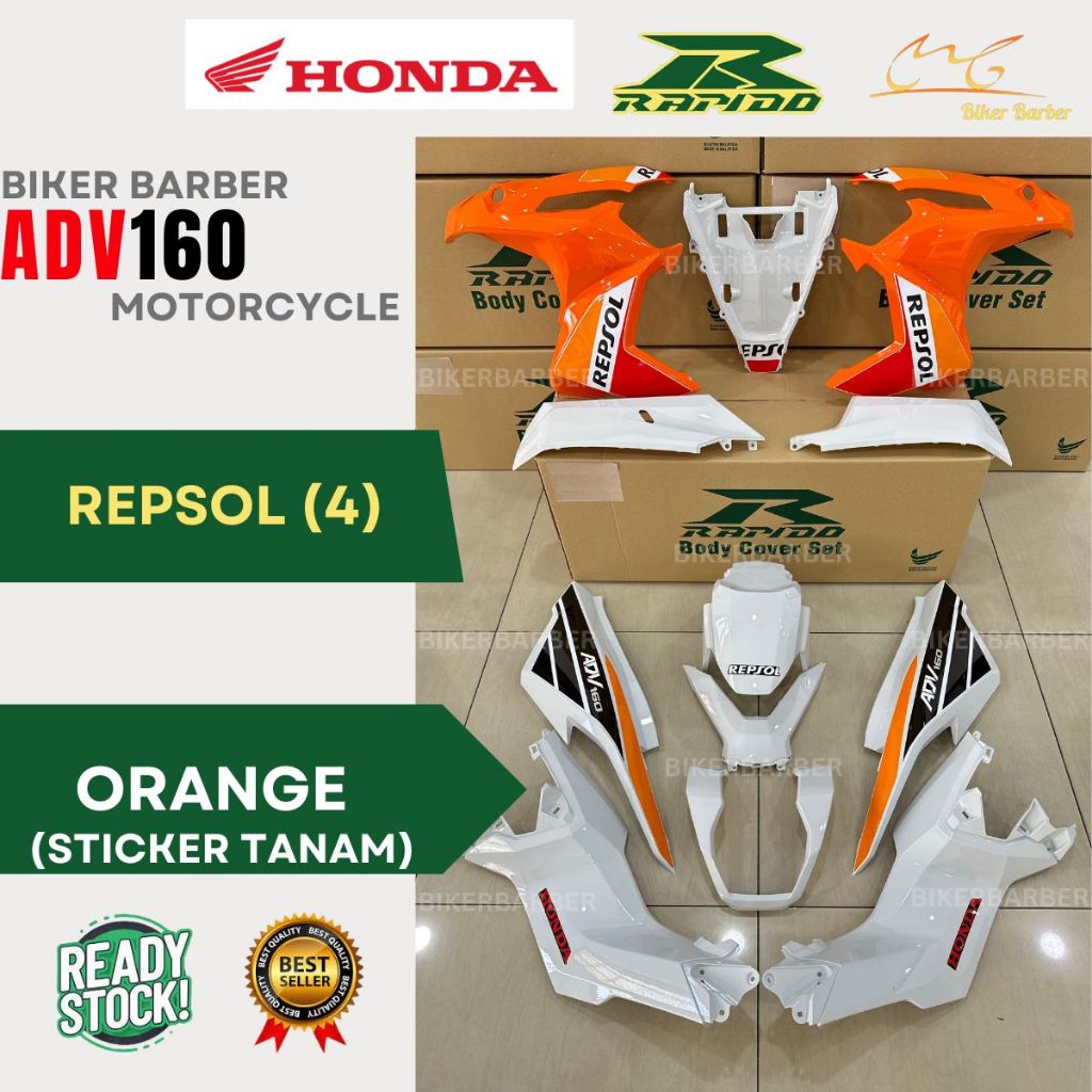RAPIDO Honda Adv160 Repsol (4) Orange Body Coverset (Sticker Tanam ...