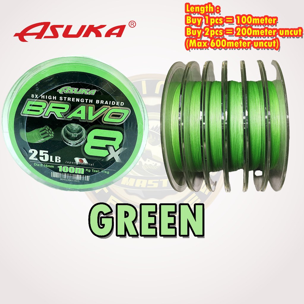 (READY STOK) ASUKA BRAVO 8X KUNING PINK HIJAU HITAM PE Braided Line 100M Braid TALI BENANG ...