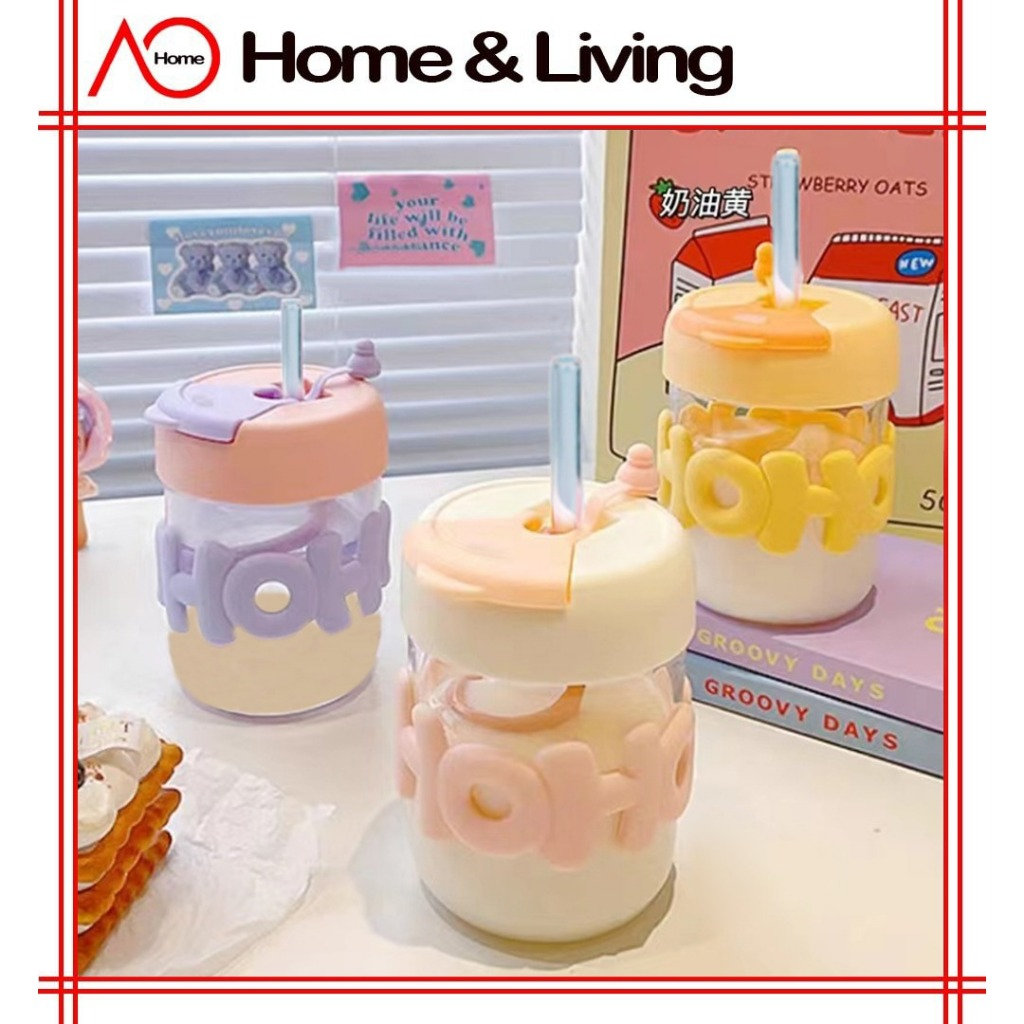 AO Home HOHO Cute Glass Mug Heat Resistant Glass Water Cup Sealed Cover ...
