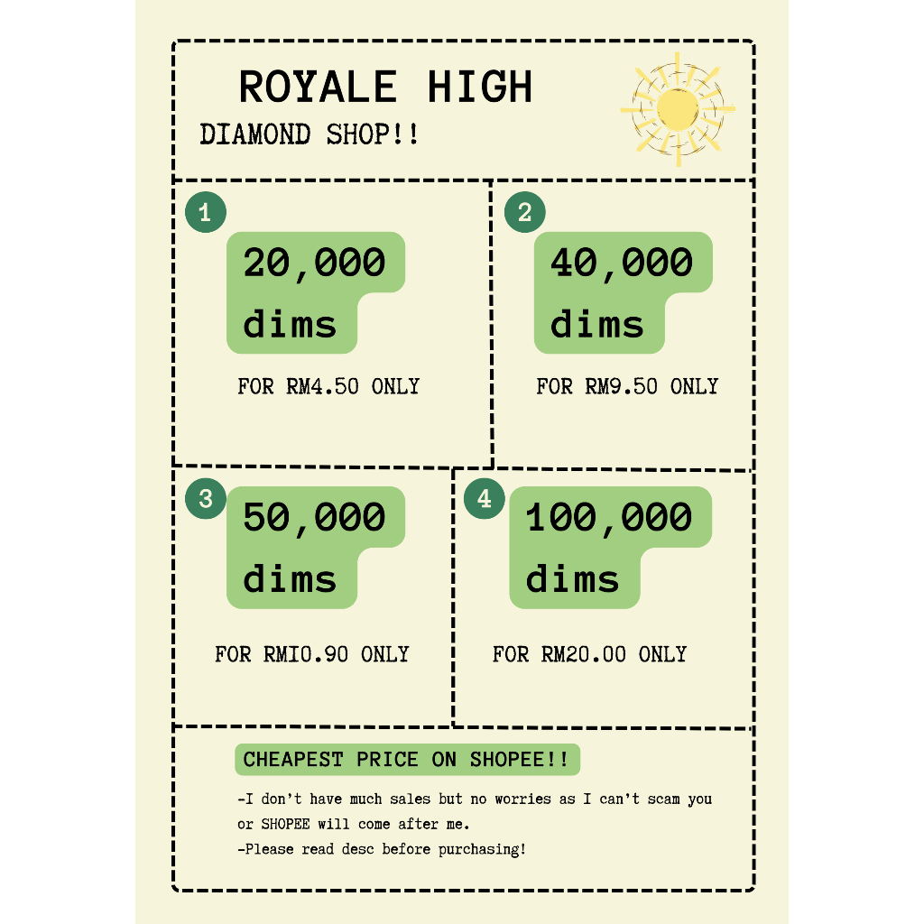 ROYALE HIGH DIAMONDS (CHEAPEST IN MARKET!) | Shopee Malaysia