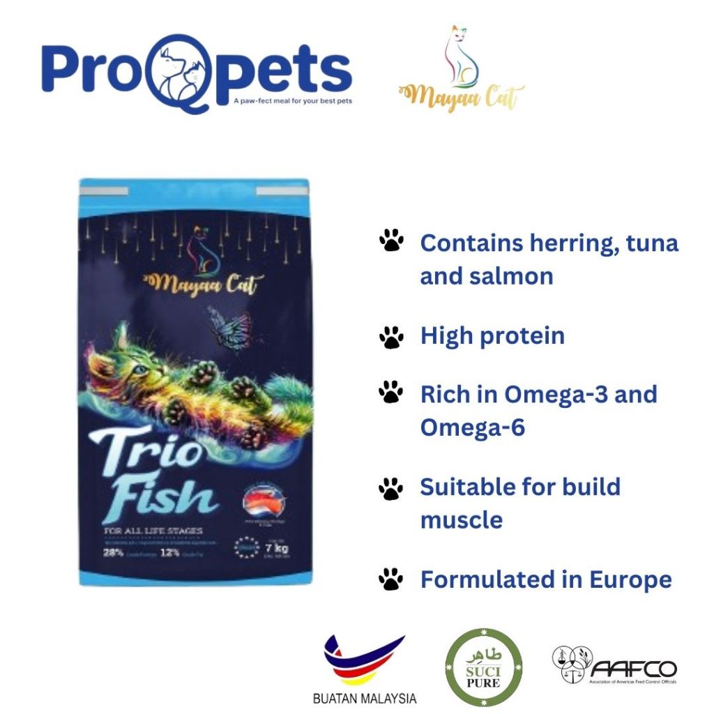 Mayaa Cat - Trio Fish Cat Food 7kg for Adult Cat, Kibbles with Salmon ...