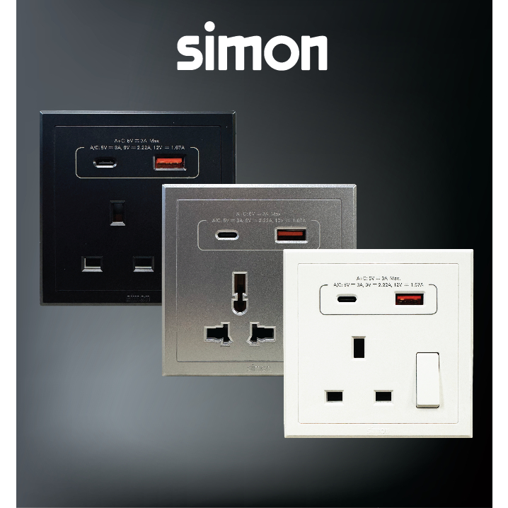 SIMON E3 Series 13A Switch USB Type A+C (SIRIM Approved) Multiple USB ...