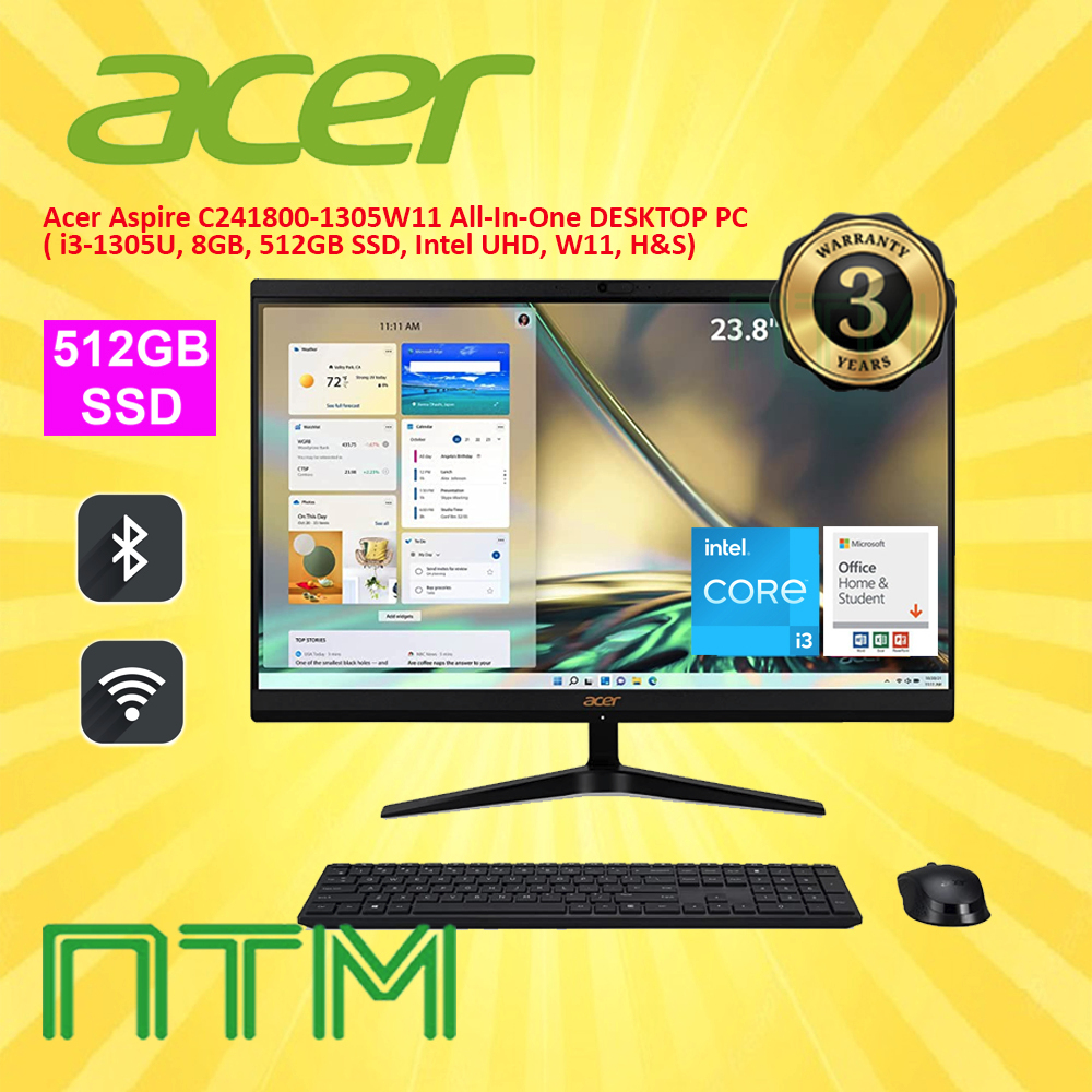 Acer AIO Aspire C24-1800-1305W11 i3 23.8" *NON TOUCH AIO Desktop PC W11 ...