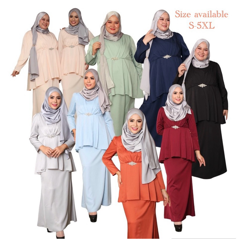 [ S-5XL ] Baju Kurung Morden peplum plus size Baju Raya 2024 warna brick orange mint green ...