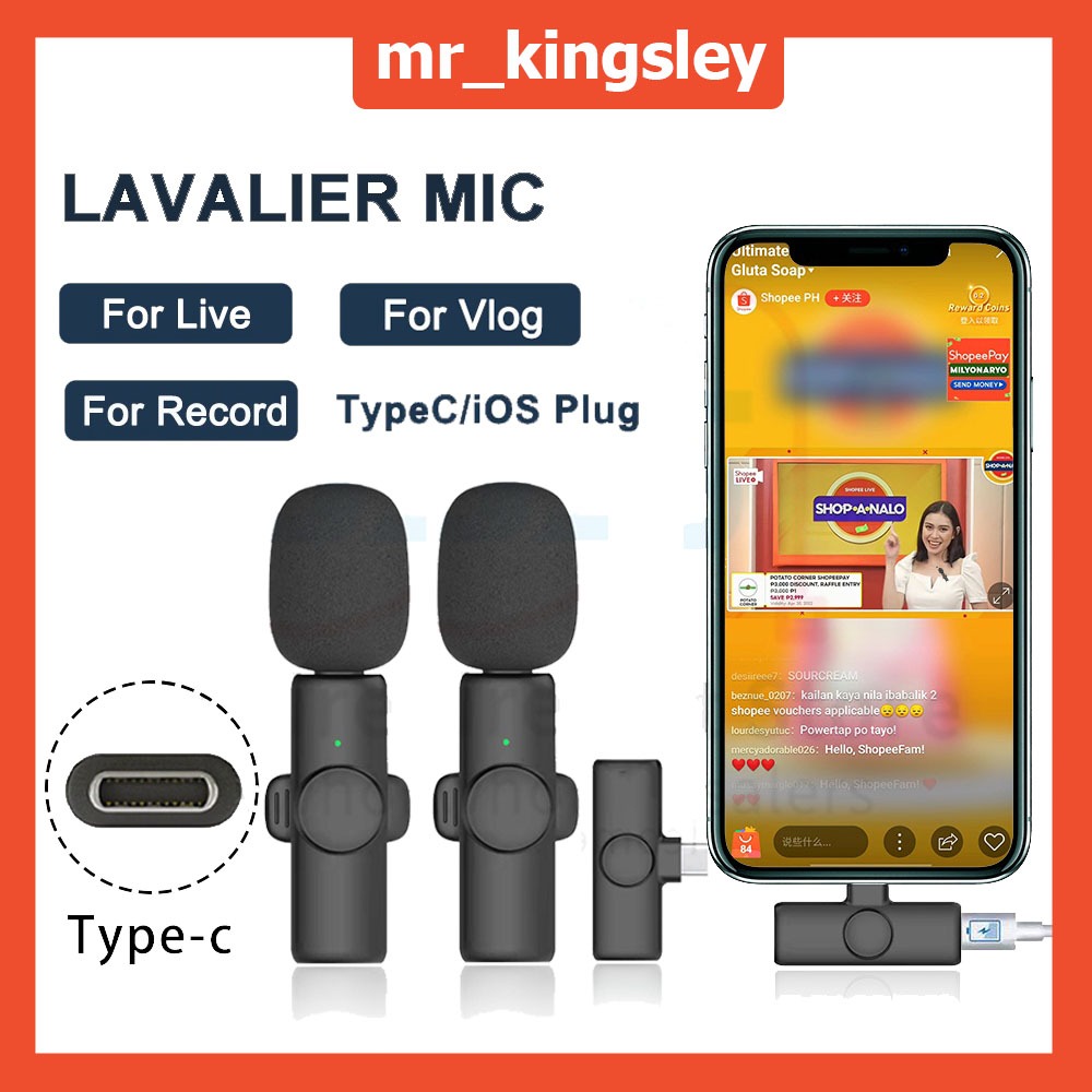 K9 Wireless Microphone for phone Lavalier Microphone Live Vlogging ...