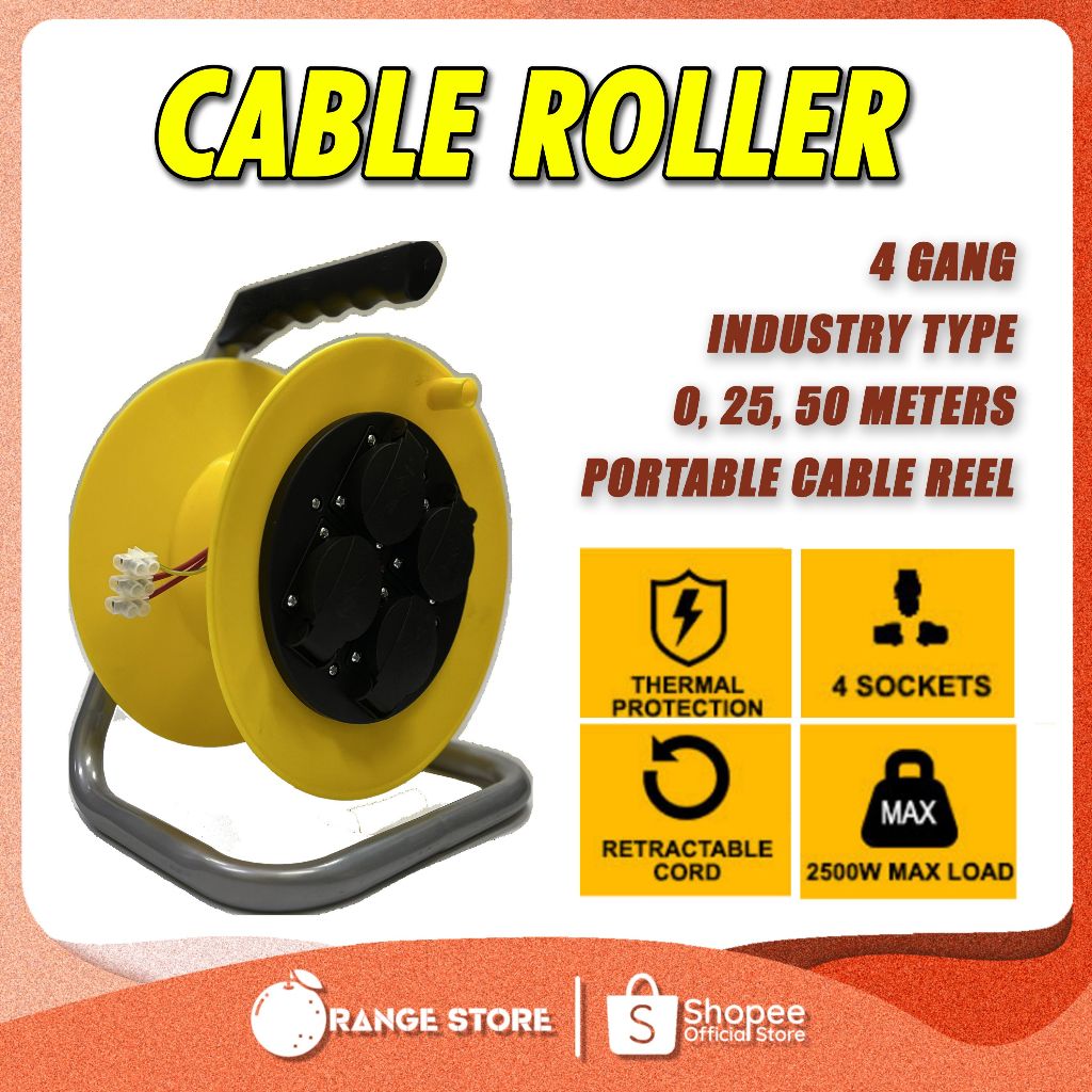 4 Gang Portable Extension Cable Reel Plug Wire Heavy Duty Extension ...