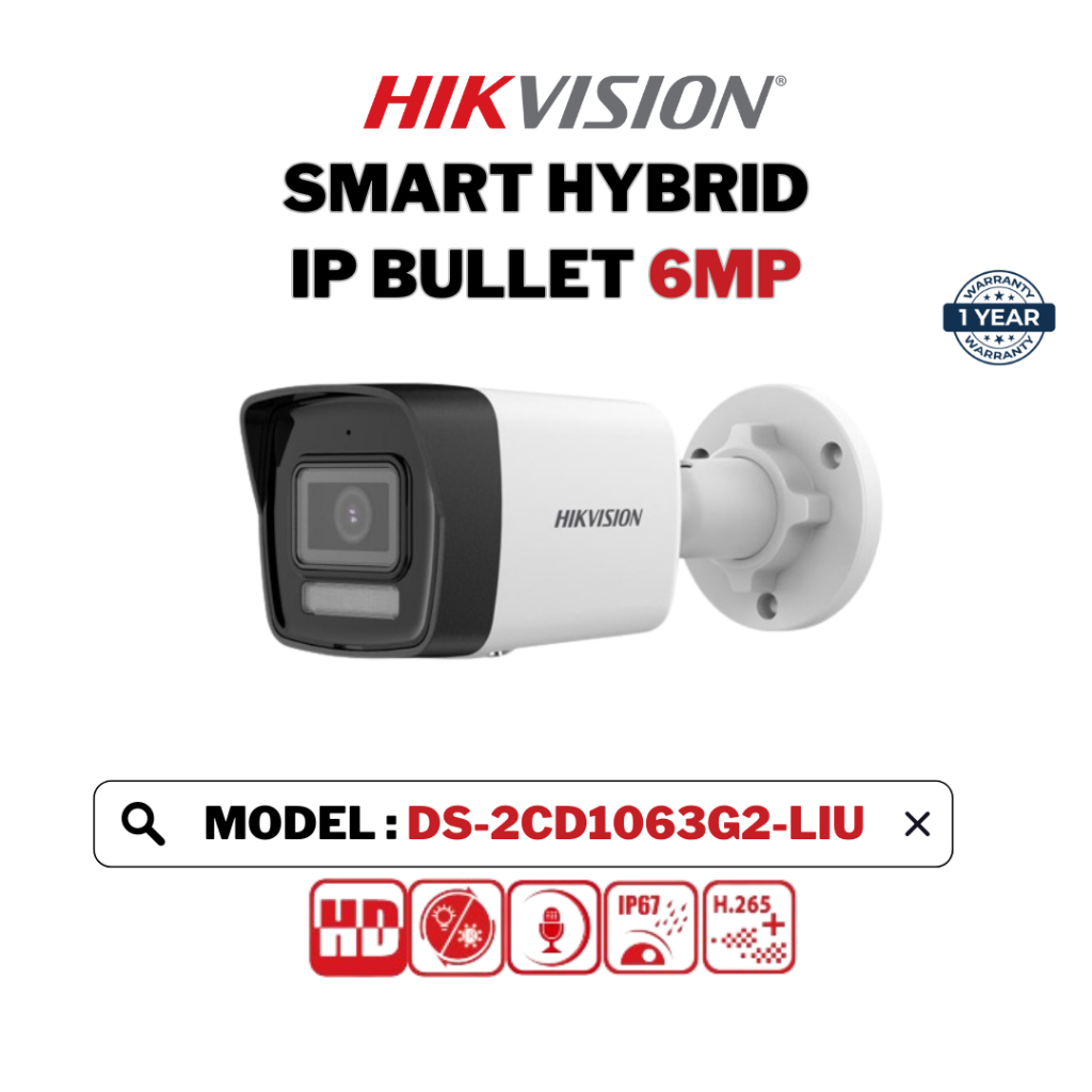 HIKVISION CCTV Network 6MP Smart Hybrid Light Bullet/Dome Camera DS-2CD1063G2-LIU/DS-2CD1163G2 ...