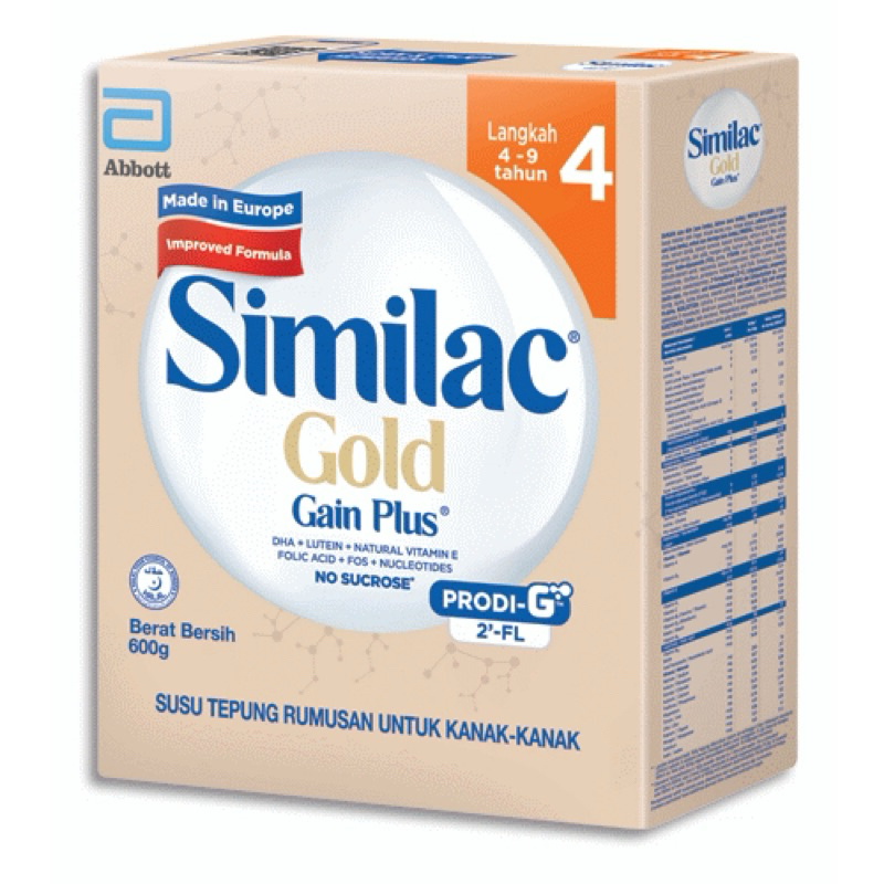 (NO BOX) Abbott Similac Gold Gain Plus Step 4 600g | Shopee Malaysia