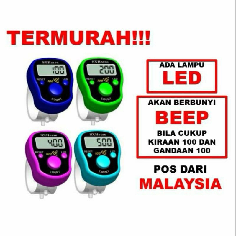 Tasbih Digital Finger Counter LED With Beep Function Every 100 / TASBIH ...