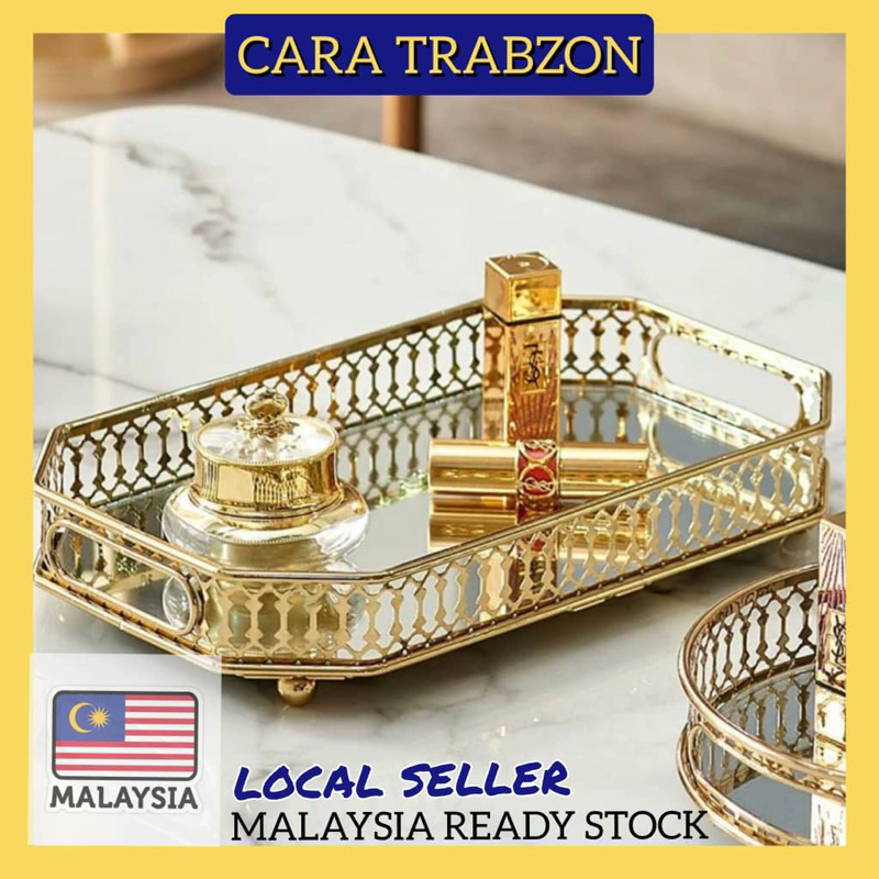 Dulang Kaca Cermin Tray Petak Dulang Hantaran Kahwin Talam Dulang Gold ...