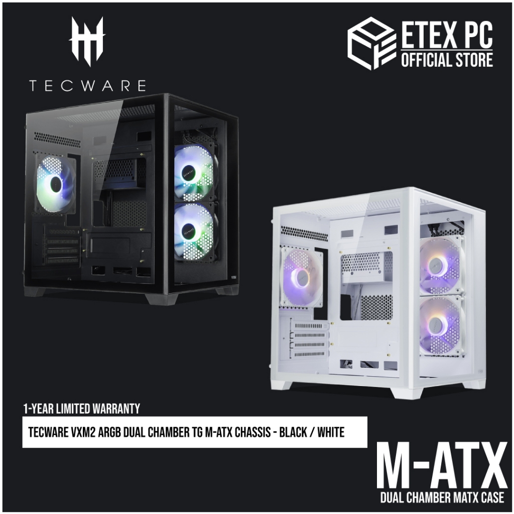 Tecware VXM2 ARGB Dual Chamber TG M-ATX Chassis - Black / White # TWCA ...