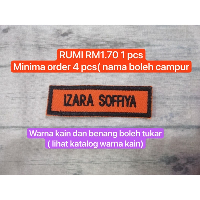 Name tag sekolah bersulam/tanda nama rumi dan jawi,mini nametag/label ...