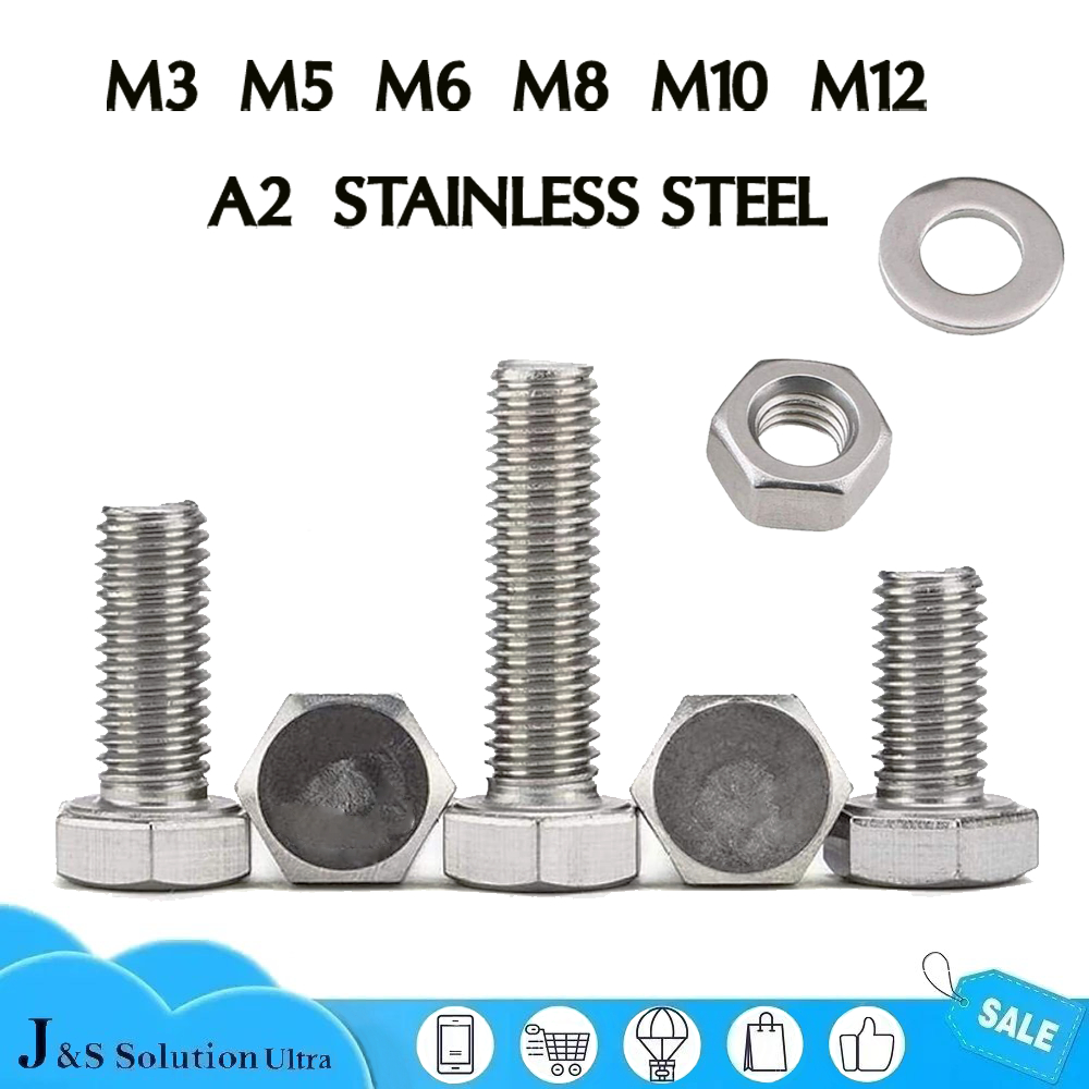 M3 M5 M6 Hex Bolt A2 Stainless Steel | Hexagon Head | Bolt Only ...