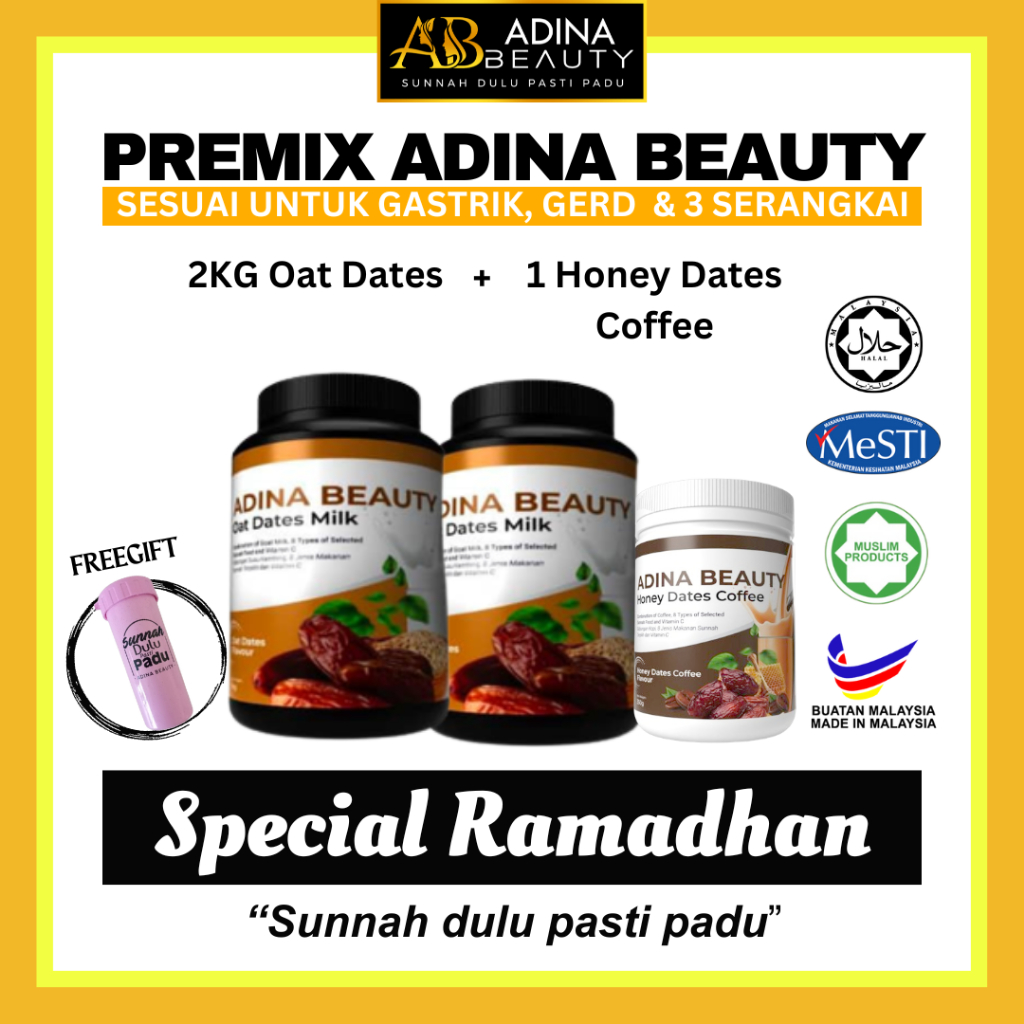 𝘾𝙤𝙢𝙗𝙤 𝙍𝙖𝙢𝙖𝙙𝙝𝙖𝙣 Adina Beauty Susu Kurma Oat 2kg 1 Kopi Meal Replacement Untuk Kesihatan Gastrik