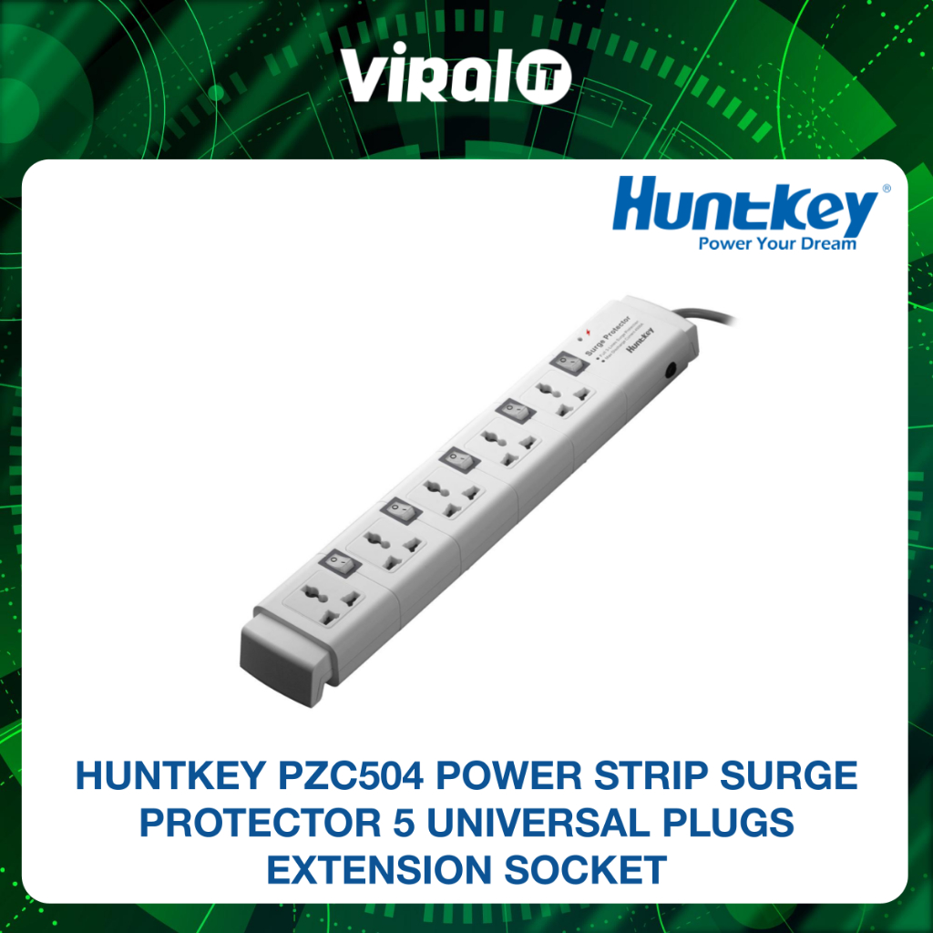 HUNTKEY PZC504-3 POWER STRIP SURGE PROTECTOR 5 UNIVERSAL PLUGS ...