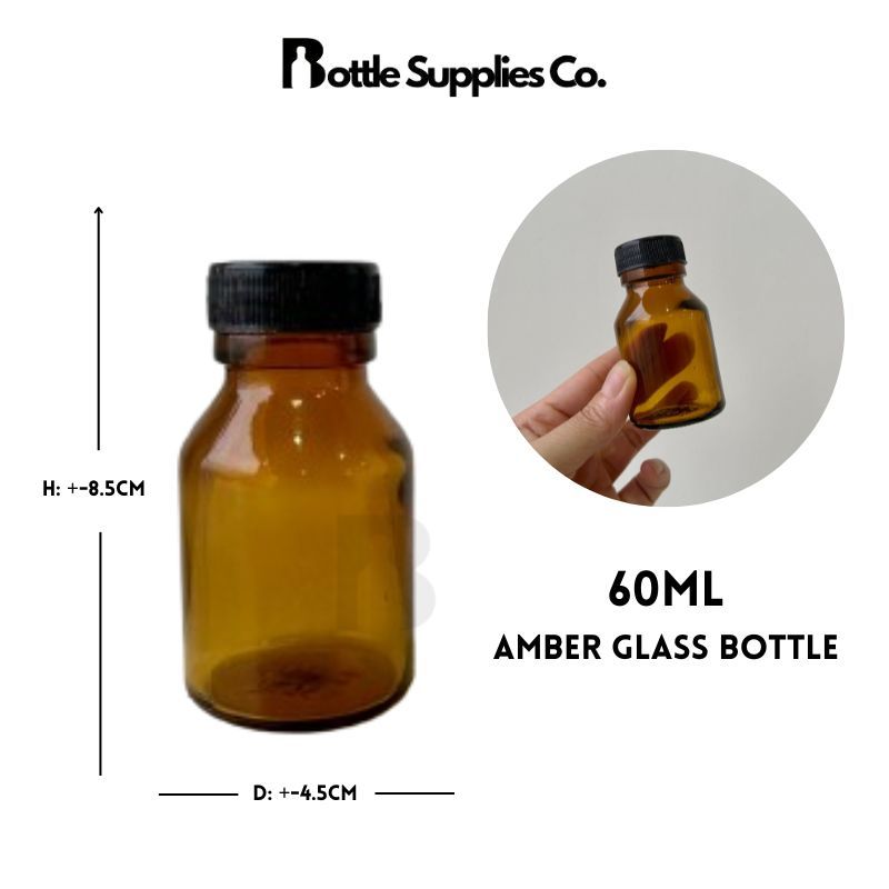 (60ml) Amber Glass Bottle/ Short Amber Glass Medicine Bottle for ...