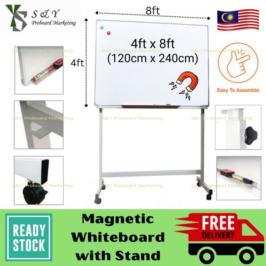 Papan Putih Magnetik dengan Kaki Beroda / 4x8 ft Magnetic Whiteboard ...