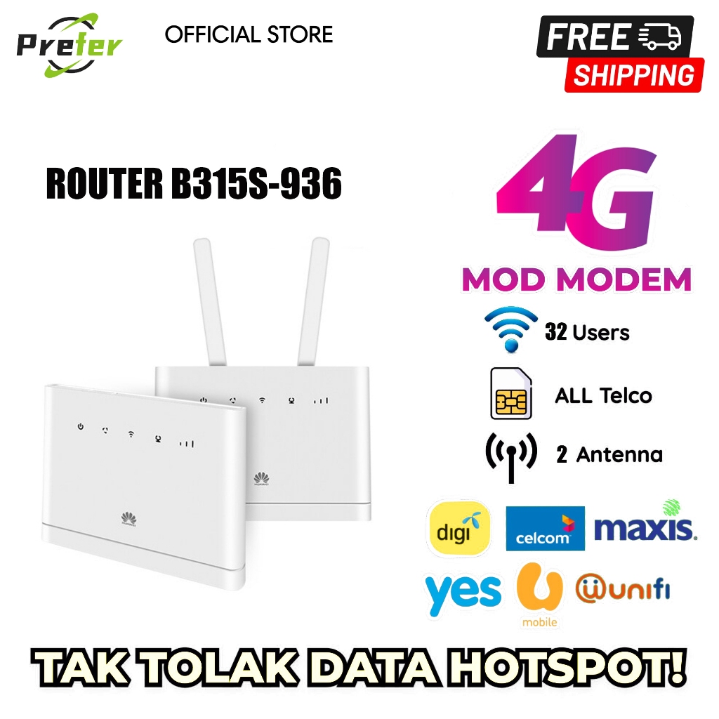 Huawei B315 B315s-936 Modified Cpe Router 4g Lte Modem Unlimited Hotspot Wifi Tethering Unlocked ...