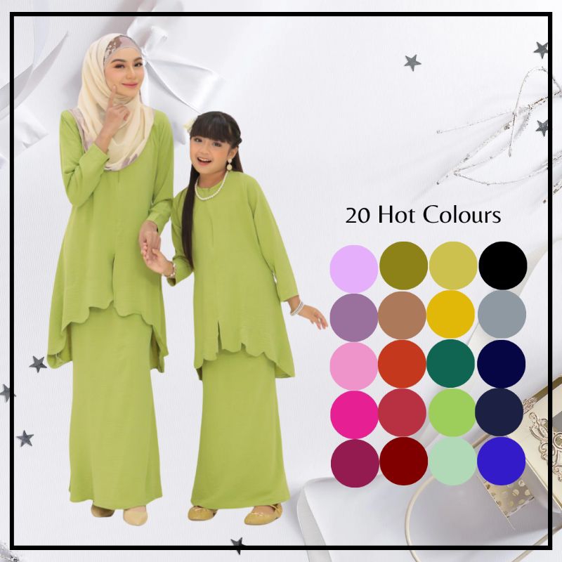 Baju Kurung Hayfa Scallop Ironless Cey Crepe Plussize Sedondon Raya 2024| Baju Tak Payah Gosok ...