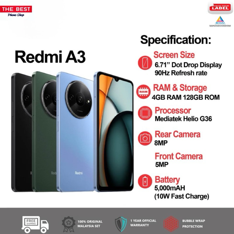 💯 Original Redmi A3 {4GB RAM + 128GBGB ROM} Xiaomi Malaysia Warranty ...