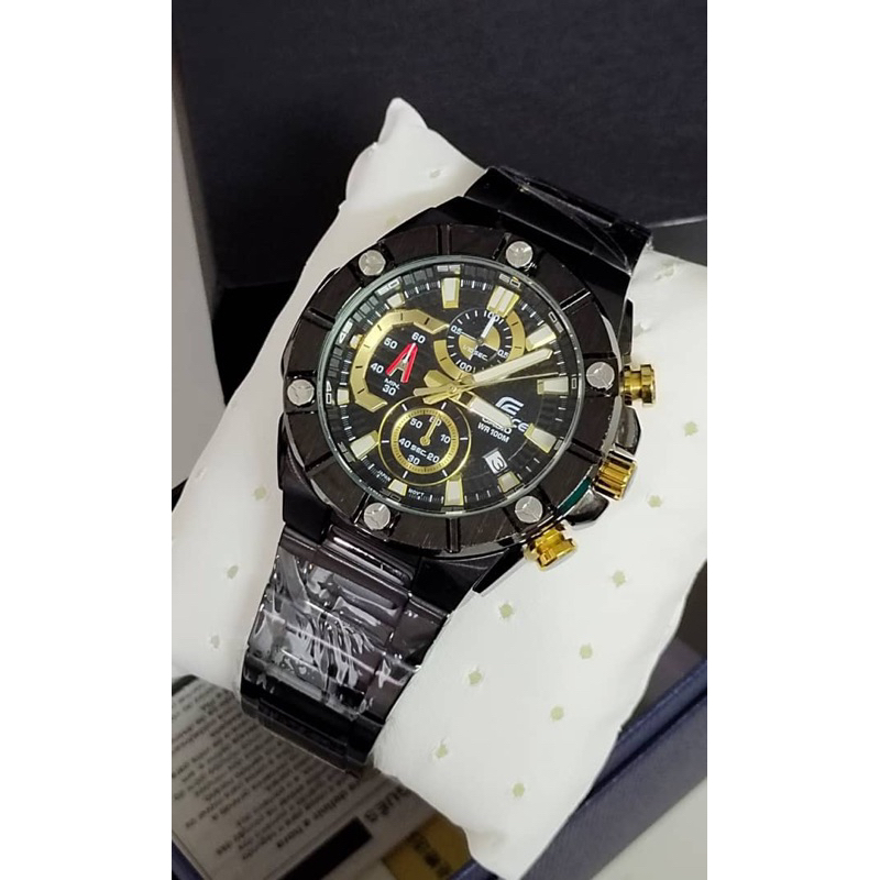 CASIO EDIFICE 539 CHRONOGRAPH STAINLESS STEEL & LEATHER WATCH FOR MEN ...