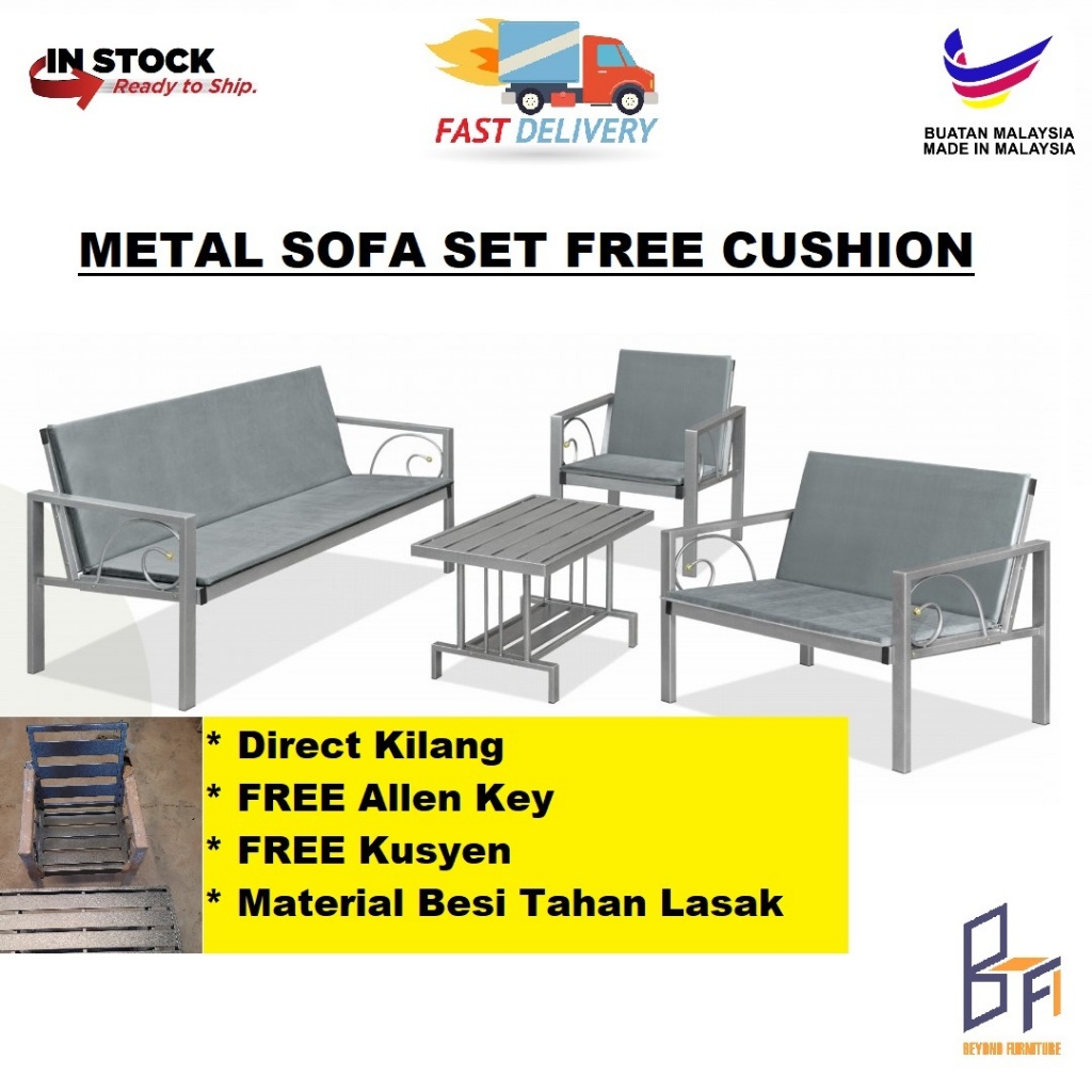 READY STOCK Sofa Besi FREE KUSYEN 1/2/3 Seater & Table Sofa Set 100% ...