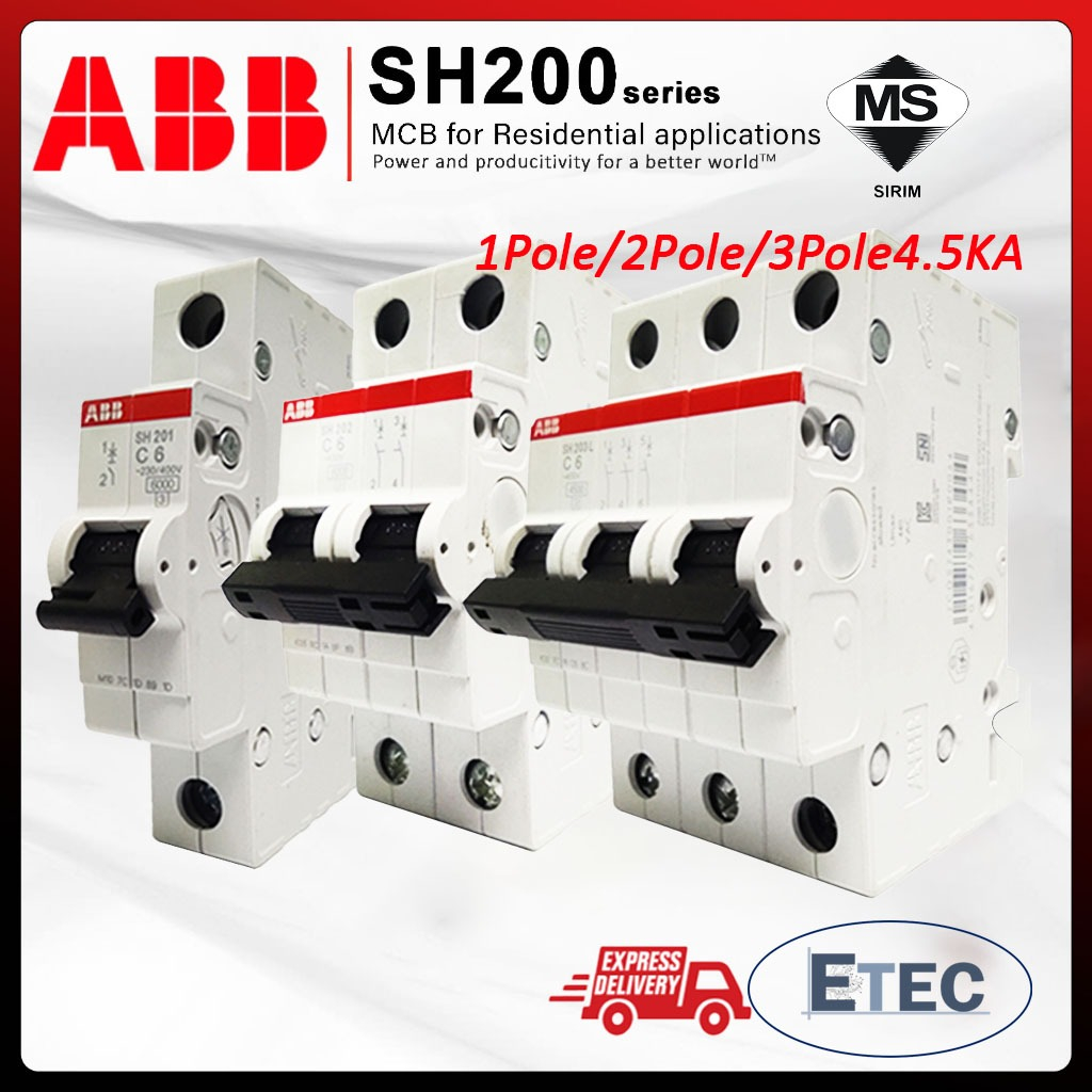 ABB MCB (Miniature Circuit Breaker) 4.5KA SH201 SH202 SH 203 [6A, 10A, 16A, 20A, 25A, 32A, 40A ...